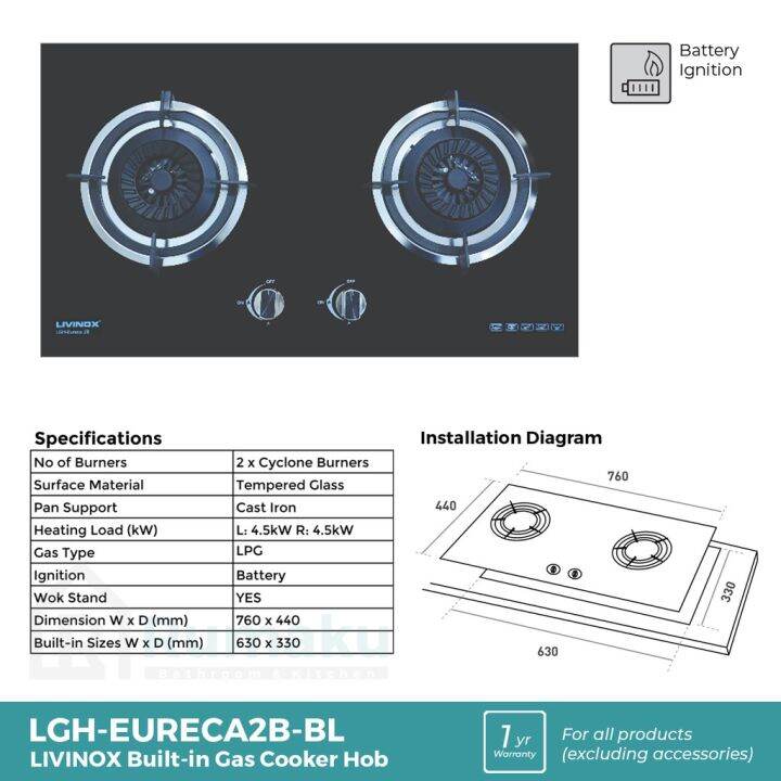 LIVINOX LGH-EURECA 2B-BL Built-In Gas Cooker Hob | Lazada