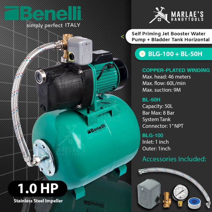 Benelli Fiber Glass Head Jet Booster Water Pump 1.0HP BLG100 + Bladder ...