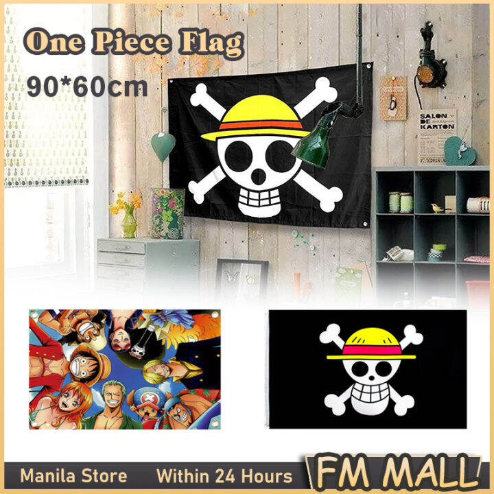 90x60cm One Piece Flag, Luffy's Straw Hat Pirate Flag, Outdoor Cartoon ...