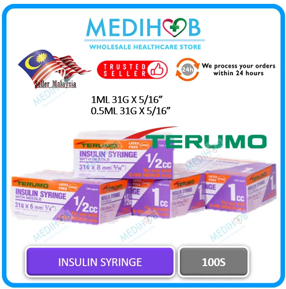 TERUMO Insulin Syringe 1ML EXP 1/12/2026/0/5ML EXP 31/3/2027(31G X 5/16") 100S | Lazada