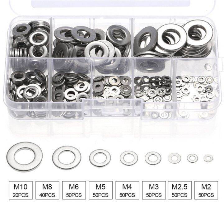 360PCS 304 Stainless Steel Flat Washer Plain Washer M2 M2.5 M3 M4 M5 M6 M8 M10 Flat Washer With ...
