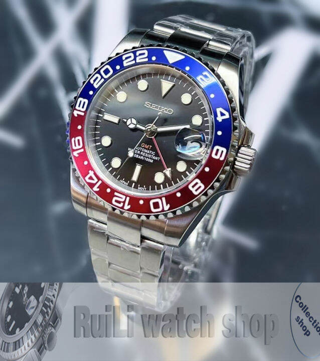Modified NH34 GMT Automatic Men's Mechanical Watch Stainless Steel Case 40mm fit for Seiko ...