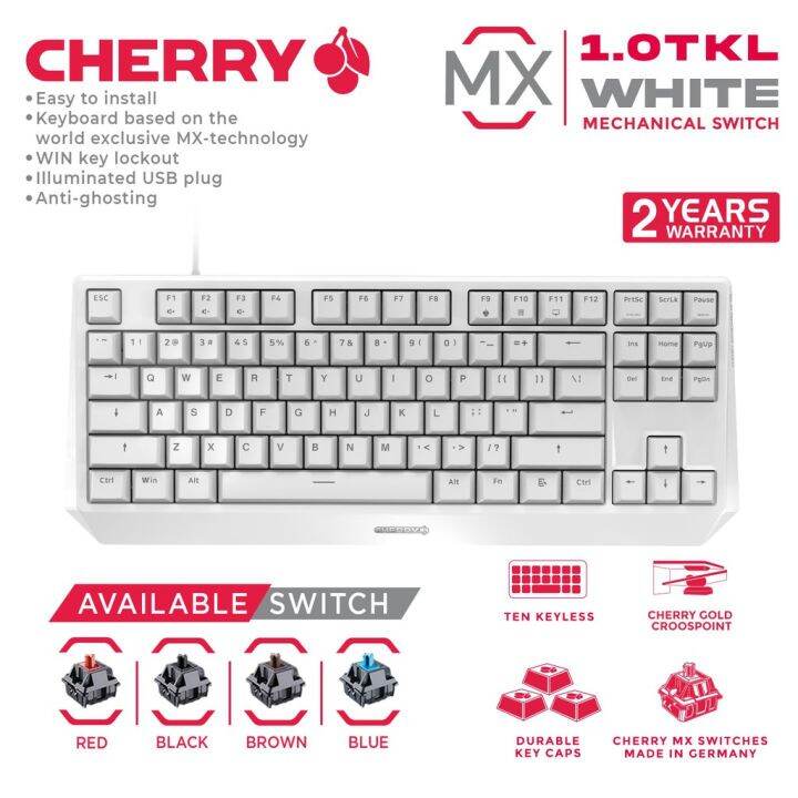 CHERRY MX Mechanical Gaming Keyboard TKL - MX1.0 TKL NBL WHITE | Lazada Indonesia