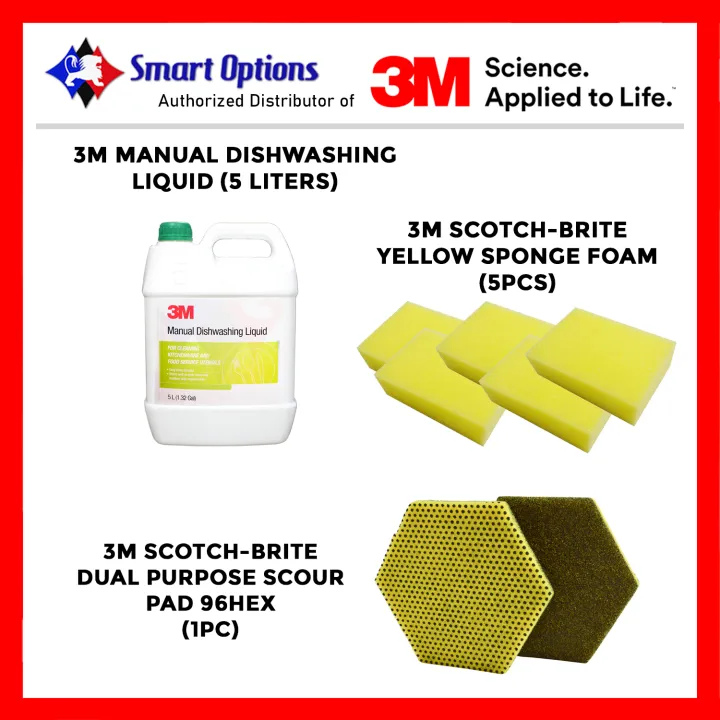 3M Scotch Brite Yellow Sponge Foam 5pcs/set with 3M Dishwashing Liquid ...