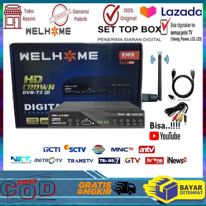 Set Topbox Tv Digital Welhome DVB T2 set box tv digital antena tv ...