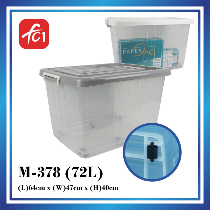 FC1 72L Multipurpose Storage Box Clear Plastic Container Box Wheels ...