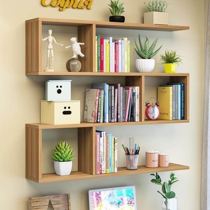 【Sell like hot cakes】4 Layers Wooden Book Shelf Wall Rack Hanging Book ...