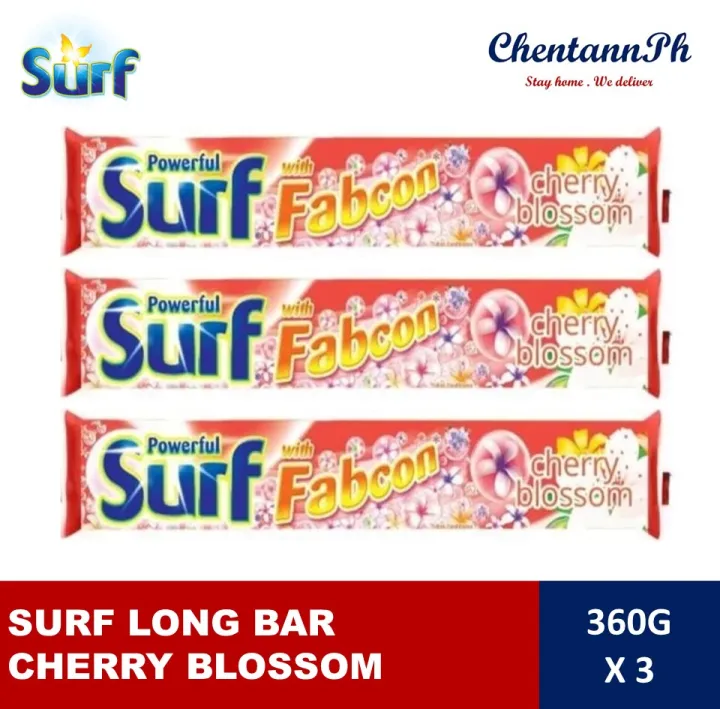 Surf w/ Fabcon Cherry Blossom Detergent Laundry Bar Soap 360g x 3 ...