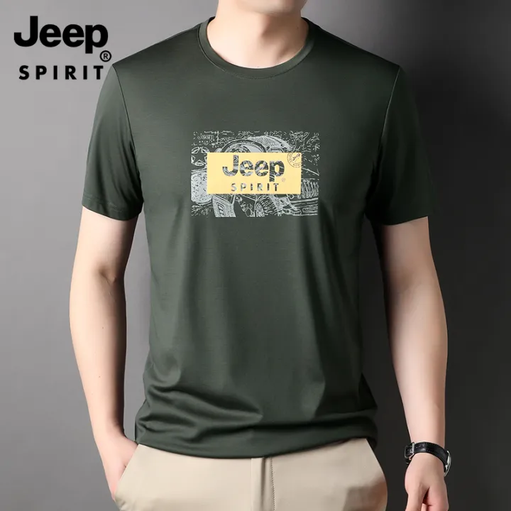 JEEP SPIRIT เสื้อยืดผู้ชายแขนสั้นคอกลมพิมพ์เสื้อยืดหลวมระบายอากาศดูดซับ ...
