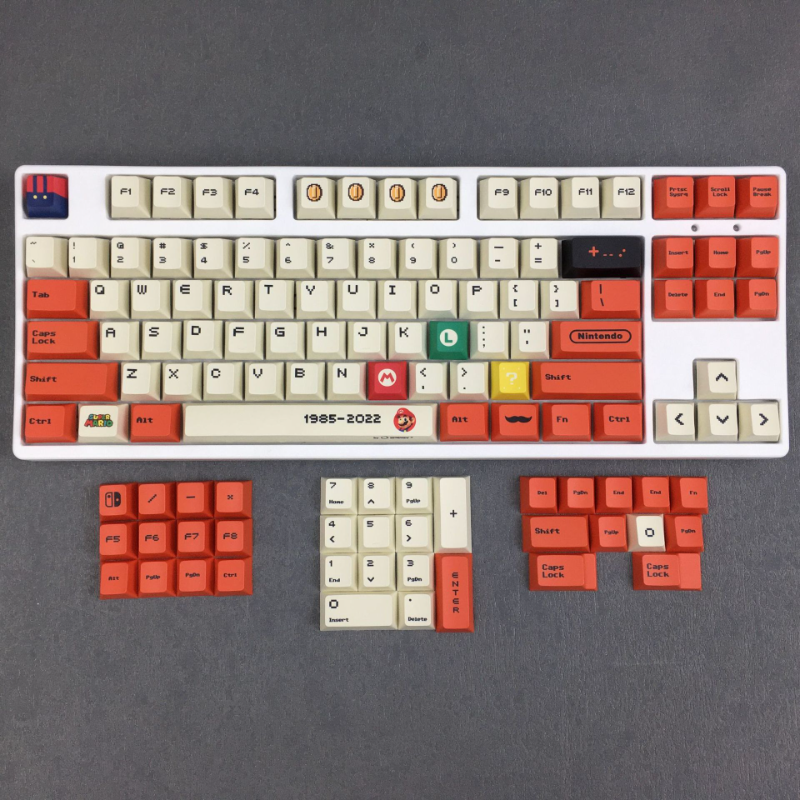 PBT Super Mario Keycaps 122 pieces Cheery Height Red Keycaps Fits All ...