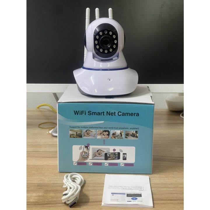 V380 กล่องฟ้า WiFi Smart Net Camera กล้องวงจรปิดไร้สาย 3 เสารับสัญาณ HD ...
