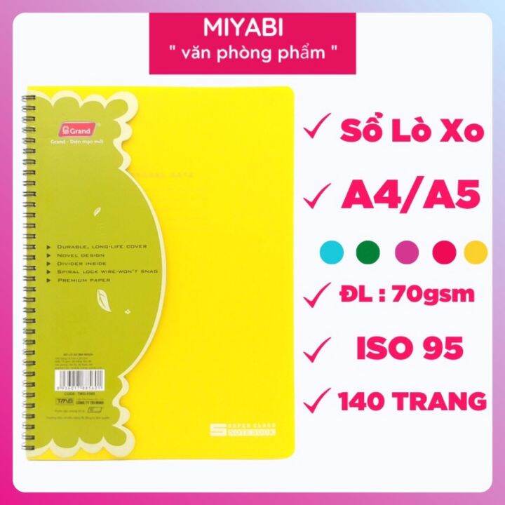 Sổ lò xo A4 / A5 bìa nhựa Pgrand TMG-8560 140 trang cao cấp - Giấy dày ...