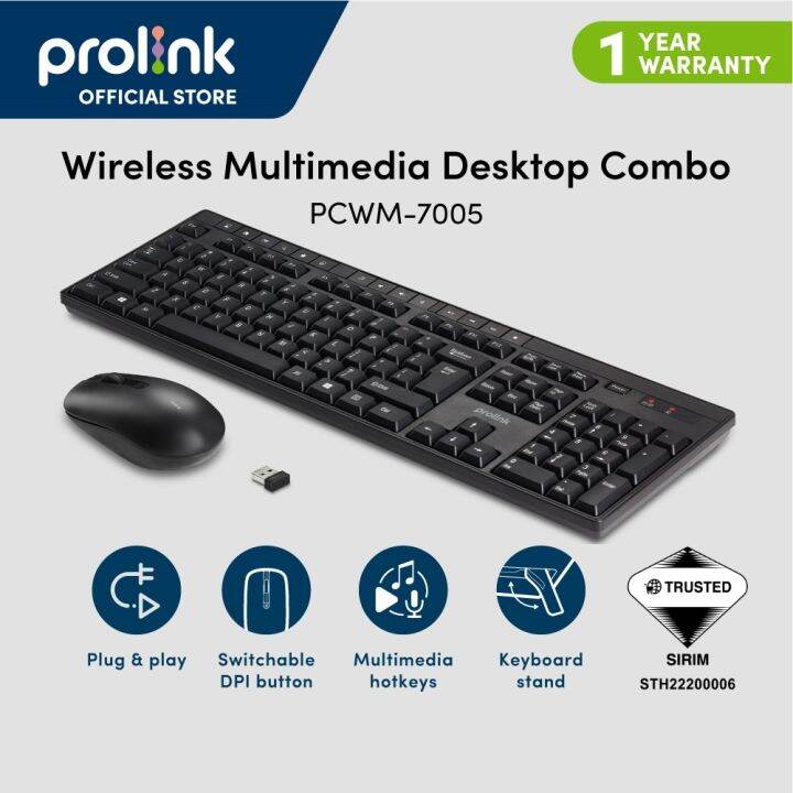 Prolink Wireless Multimedia Desktop Combo Keyboard & Mouse Free AA ...