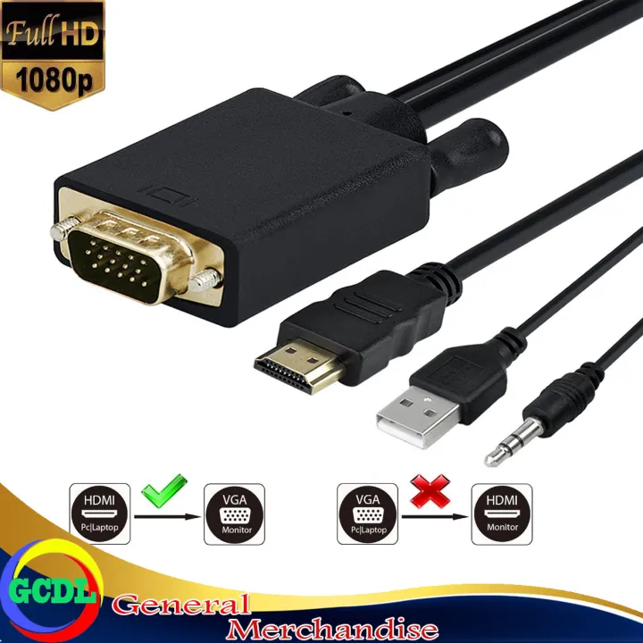 HDMI to VGA Adapter Cable with Audio Cord, 1080P HDMI to VGA Male ...