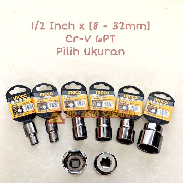 Mata Socket 1/2" x 8 - 32mm INGCO Kunci Sok Wrench 6PT Inch Cr-V Shock | Lazada Indonesia