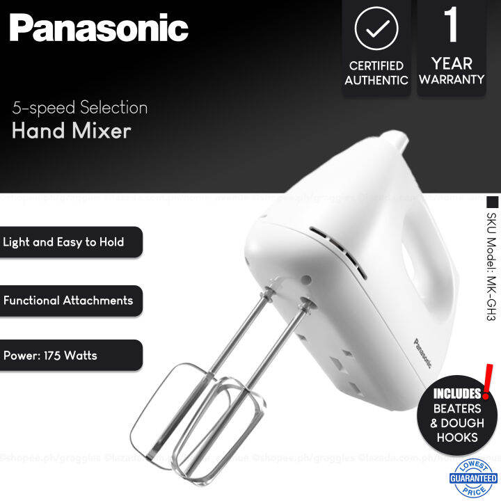Panasonic Powerful 5 Speed Hand Mixer with Dough and Beater Attachment ...