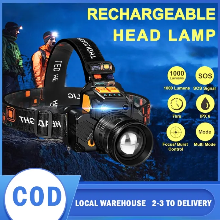 Zoomable Spotlight headlamp Motion Sensor Head Light Rechargeable For ...