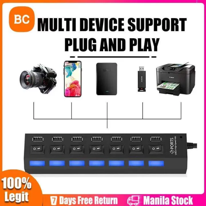 [Delivery in 3 Days]ORIGINAL USB 7 PORT HUB WITH ON / OFF SWITCHUSB PLUG-IN 7-PORT HUB CONVERTER ...