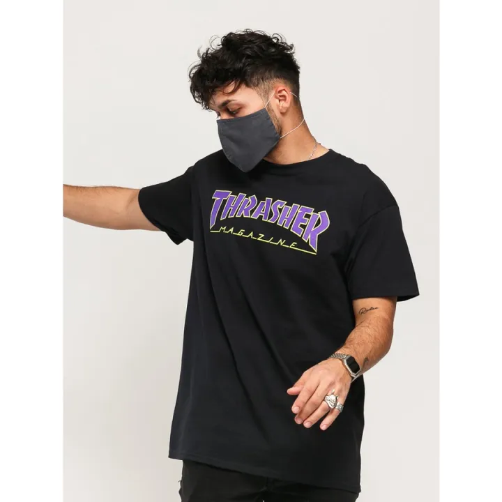 Thrasher Flame Logo Flame T-Shirt Short-Sleeved Tide nd American Loose ...