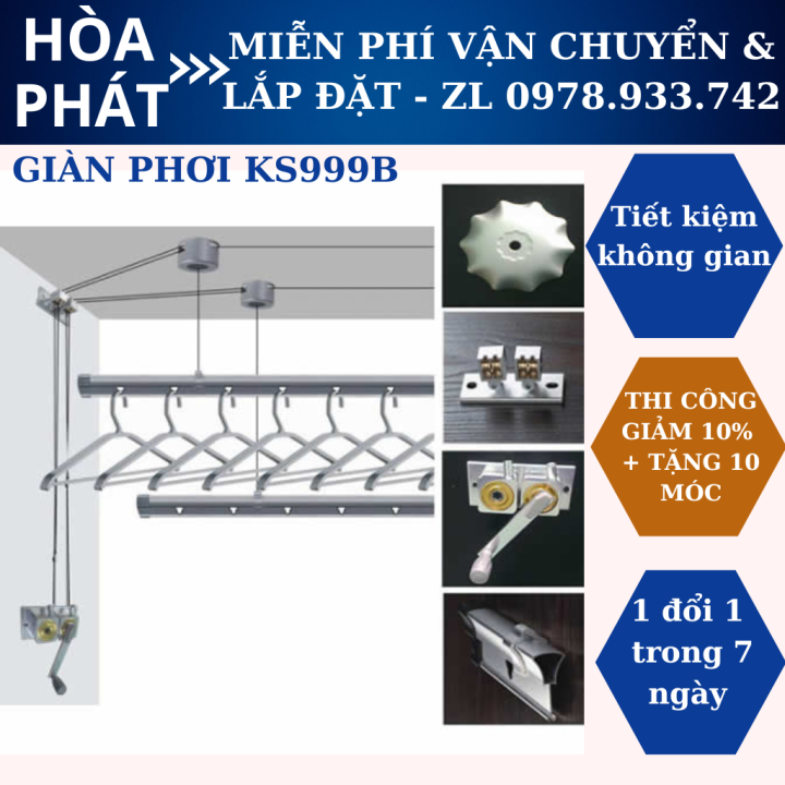 (999B- Hòa Phát) Giàn phơi thông minh Hòa Phát 999B - Giàn phơi gắn ...