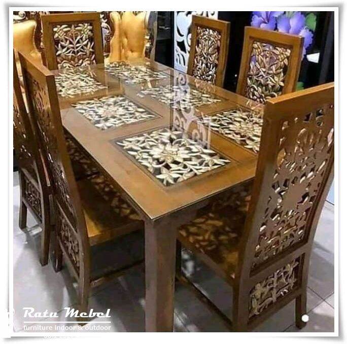 Meja makan 6 kursi minimalis modern / set meja makan jati | Lazada Indonesia