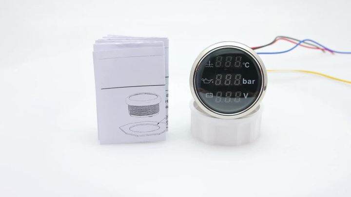 3 dalam 1 tolok suhu air tolok tekanan minyak Voltmeter 12V 52mm Triple ...