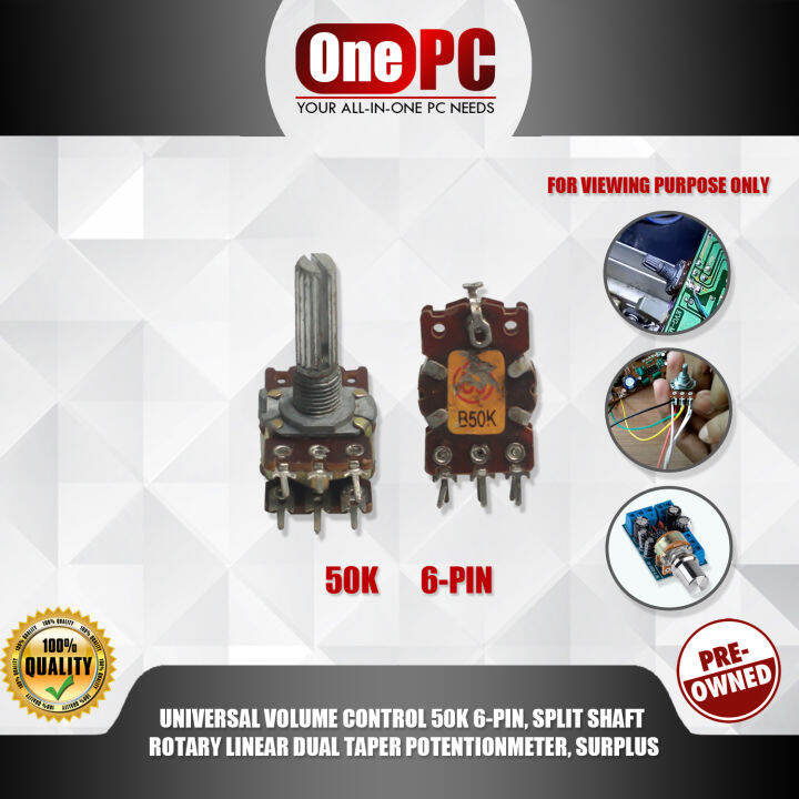 UNIVERSAL VOLUME CONTROL 50K 6-PIN, SPLIT SHAFT ROTARY LINEAR DUAL ...