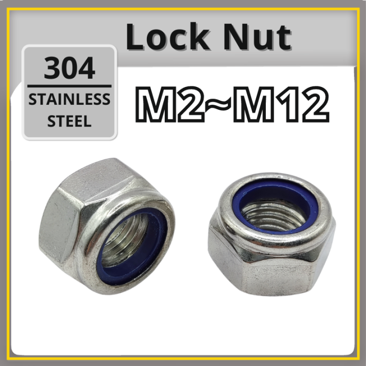 Nylon Lock Nut DIN985 | SUS 304 Stainless Steel Grade A2-70 | M2 M2.5 M3 M4 M5 M6 M8 M10 M12 ...