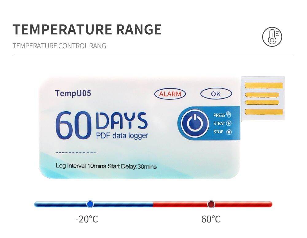 TempU05 Temperature Data Logger 60 Days PDF Report Disposable Single Use USB Temperature ...