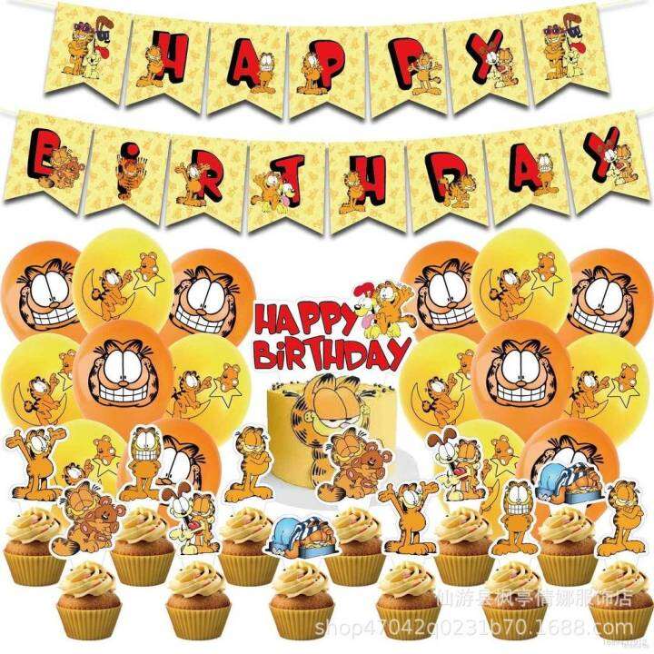 Snow Garfield Theme kids birthday party decorations banner cake topper ...