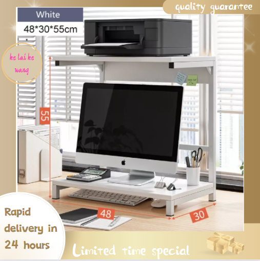 ABC MART Ergonomic Wooden 2 Layer Computer Monitor Riser Rack Printer ...