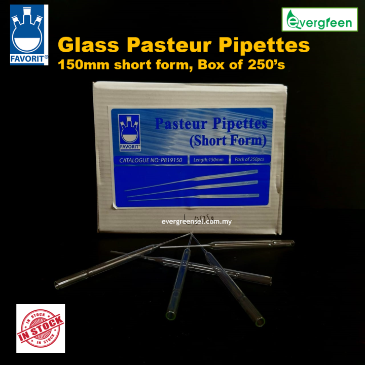 FAVORIT 150mm Glass Pasteur Pipettes, short form, ISO 7712, Box of 250 ...
