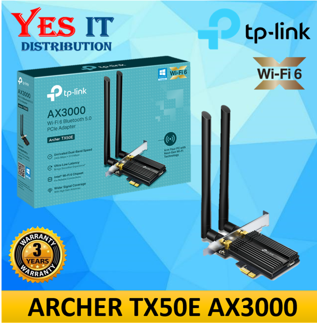 TP-LINK ARCHER TX50E / TX55E AX3000 Wi-Fi 6 Bluetooth 5.0 PCIe Adapter ...