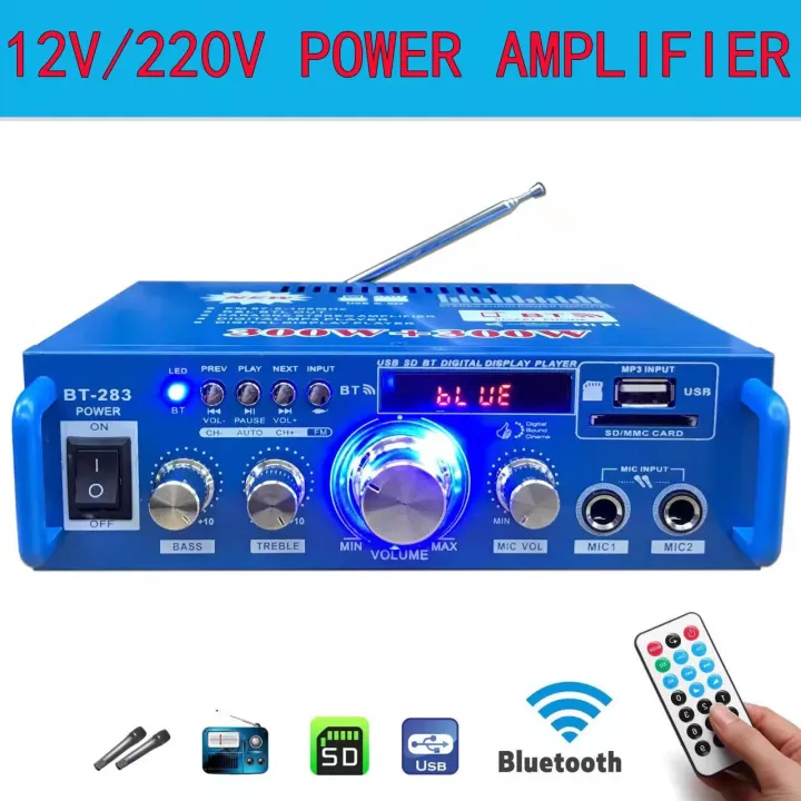 12V/220V Bluetooth Amplifier SD USB Bluetooth Mini Amplifier Stereo ...