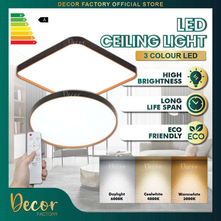 Decorative Modern Ceiling Light 3 Colour LED Ceiling Lamp Round Square ...