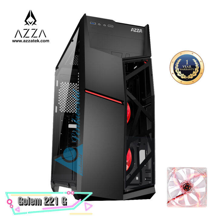 AZZA Mid Tower Gaming Tempered Glass Computer Case Golem 221G – Black ...