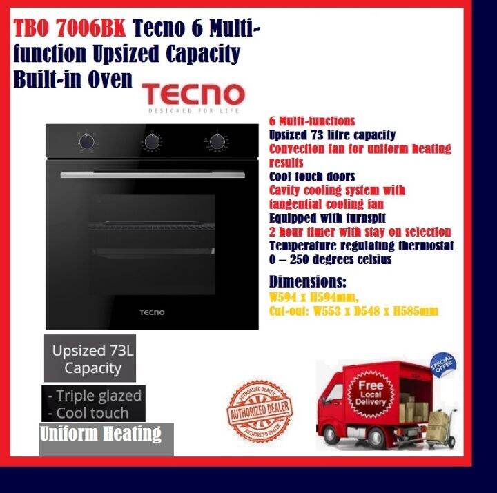 Tecno TBO 7006 BK 6 Multi-function Upsized Capacity Built-in Oven/ Free ...
