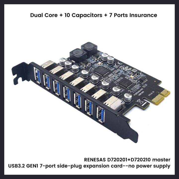 USB 3.2 Pci Express Adapter Pci E to 7 Ports USB3 Gen1 Expansion ...