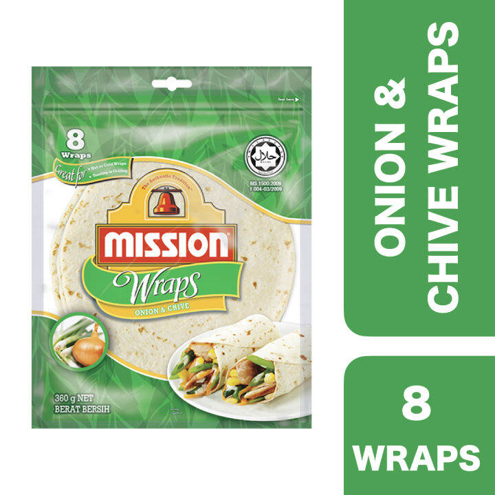 Mission Onion & Chive Tortilla Wraps 360g (8 Pieces) ++ มิชชั่น แผ่นแป้งตอร์ติญ่ารสหัวหอมและ ...