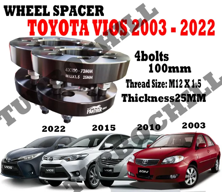 WHEEL SPACER for TOYOTA VIOS 2003-2022 4x100 M12x1.5 Thread Size 25mm ...