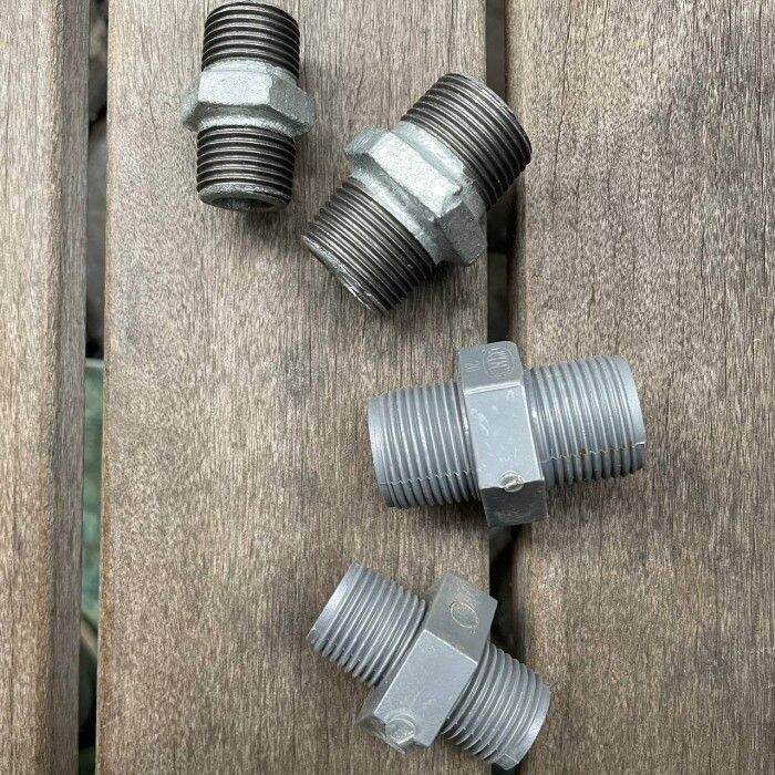 Double Nepel 1/2 3/4 Drat PVC Besi Galvanis Kuningan Stainless Nipple ...