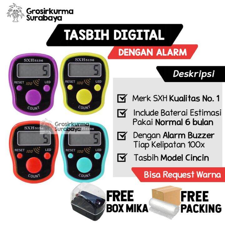 Tasbih Digital Counter LED Plus ALARM BUZZER Tiap 100 Untuk Sholat ...
