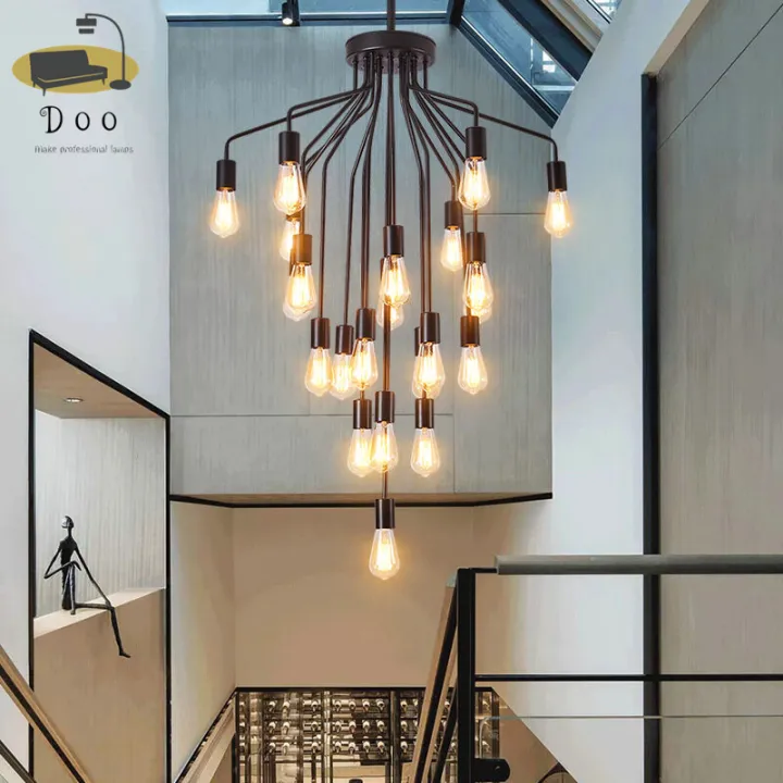 DOO light long chandelier American duplex floor living room headlight ...