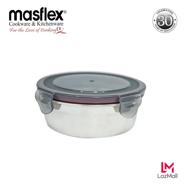 Masflex 350 ml Round Stainless Steel Food Container L 12 cm x W 12 cm x ...