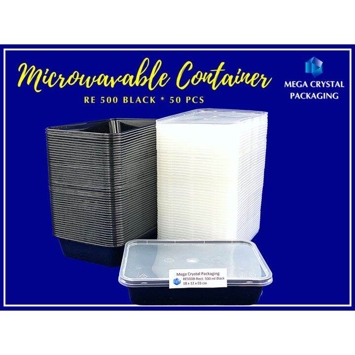 ktA[ 50 Pcs. ] Microwavable Plastic Container RE 500 B - Rectangular ...