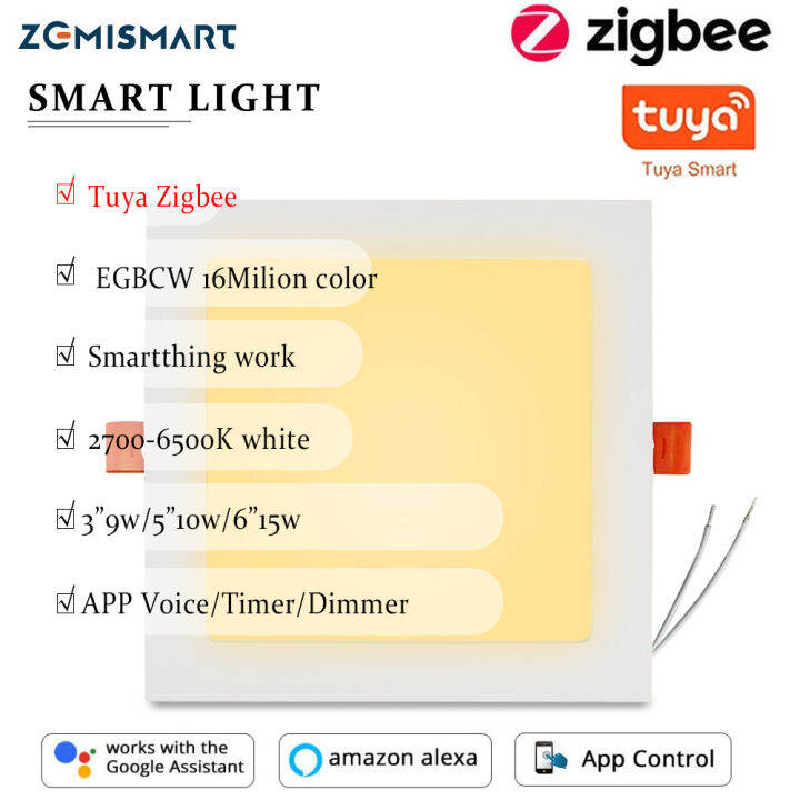 Zemismart Tuya Zigbee LED Smart Downlight RGBCW Recessed Square Panel ...