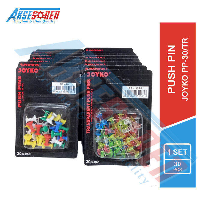 PUSH PINS TRANSPARENT JOYKO [PP-30TR] / PAKU PIN TUSUK KERTAS [30 PCS] | Lazada Indonesia