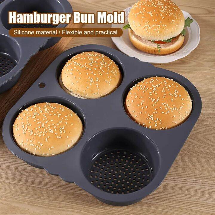 Silicone Hamburger Bun Mold Baking Hamburger Bread Pan Non-Stick Mold ...