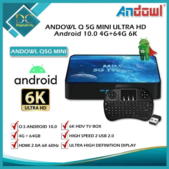 DIGITAL ANDOWL Q5G Mini WiFi Box 4G+64G 5G 6K Ultra HD Android Version Smart TV Box With ...