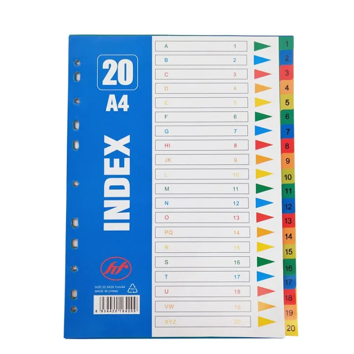20 Colors A4 Filing Divider Tabs PP Plastic 2/3/4 Holes Binder Index ...